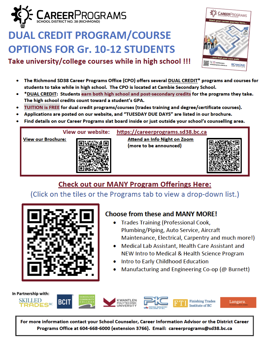 SD38 Career Programs | École Secondaire R.A. McMath Secondary School